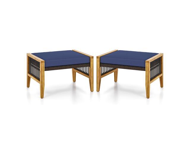 Click here for SlickBlue Patio Acacia Wood Ottomans with Cushions... prices