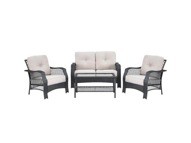 Click here for SlickBlue 4 Pieces Patio Wicker Furniture Set Love... prices