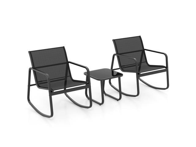 Click here for SlickBlue 2 Rocking Bistro Chairs and Glass-Top Ta... prices