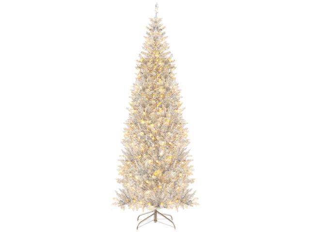 Click here for SlickBlue Pre-Lit Artificial Silver Tinsel Xmas Tr... prices