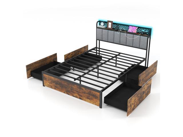 Click here for SlickBlue Bed Frame with LED Lights Upholstered He... prices