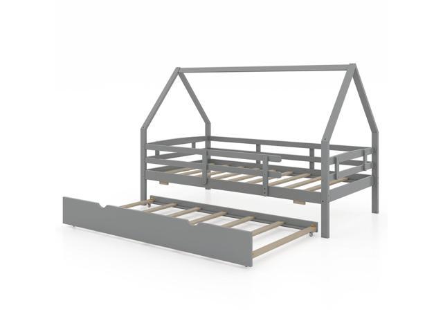 Click here for SlickBlue Twin House Bed with Trundle and Fence Ra... prices