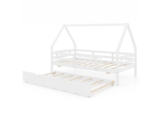 Click here for SlickBlue Twin House Bed with Trundle and Fence Ra... prices