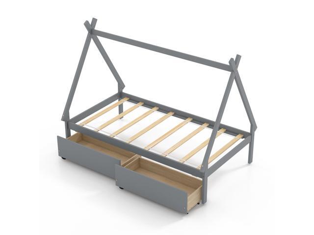 Click here for SlickBlue Twin Size Wooden Tent Platform House Bed... prices