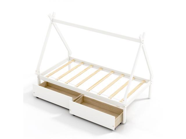 Click here for SlickBlue Twin Size Wooden Tent Platform House Bed... prices