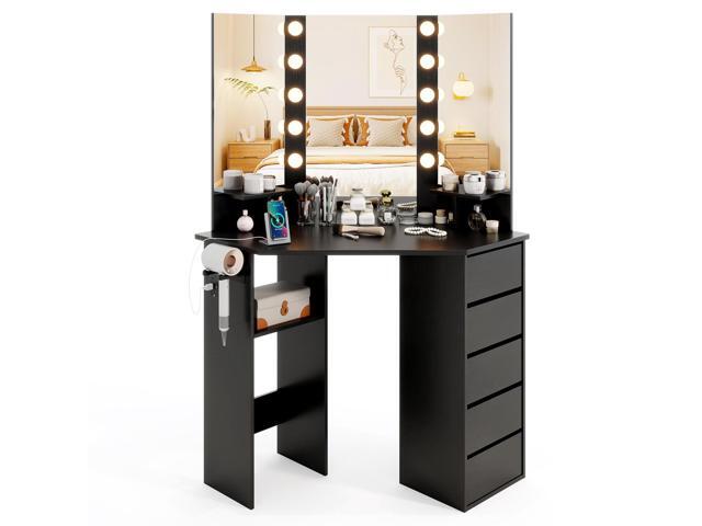 Click here for SlickBlue Corner Vanity Desk with 3-Color LED Ligh... prices