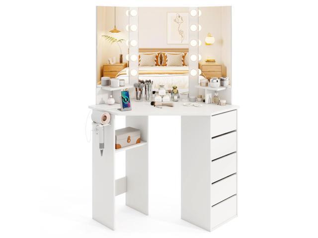 Click here for SlickBlue Corner Vanity Desk with 3-Color LED Ligh... prices