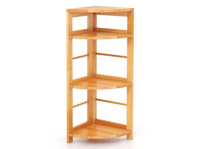Click here for SlickBlue 4-Tier Corner Shelf with Rubber Wood Fra... prices