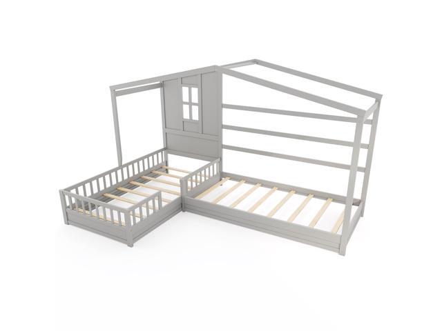 Click here for SlickBlue L-shaped Double Twin Beds House Platform... prices