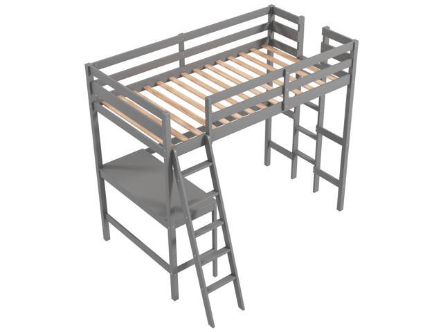 Click here for SlickBlue Twin Size Loft Bed Frame with Desk Angle... prices