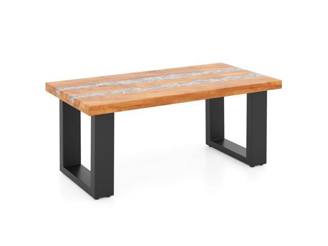 Click here for SlickBlue Teak Wood Patio Table with River Feel Ep... prices