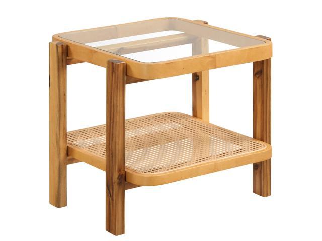 Click here for SlickBlue Rattan 2-Tier End Side Table with Temper... prices