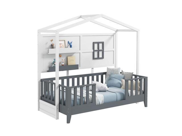 Click here for SlickBlue Twin Wood House Bed Montessori Floor Bed... prices