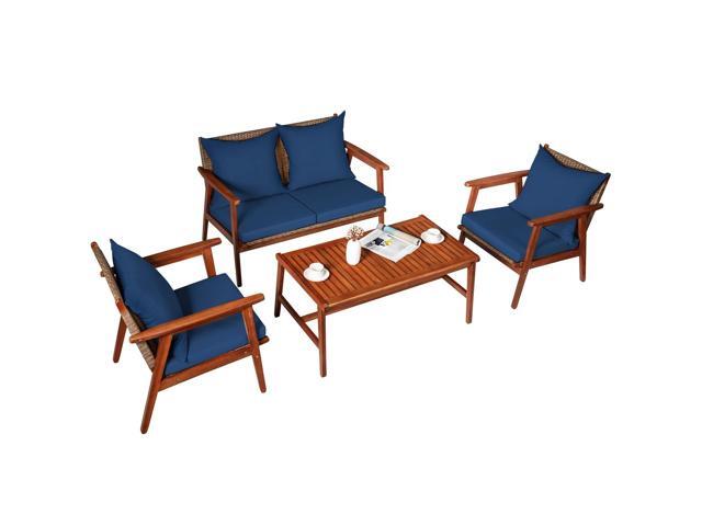 Click here for SlickBlue 4 Piece Acacia Wood Patio Rattan Furnitu... prices