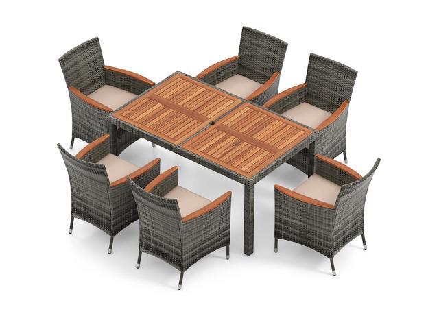 Click here for SlickBlue 7 Pieces Patio Acacia Wood Cushioned PE... prices