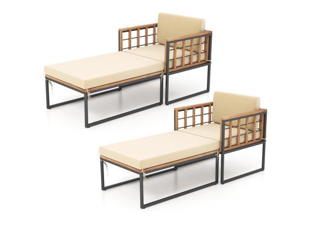 Click here for SlickBlue Patio Acacia Wood Armchair with Long Ott... prices