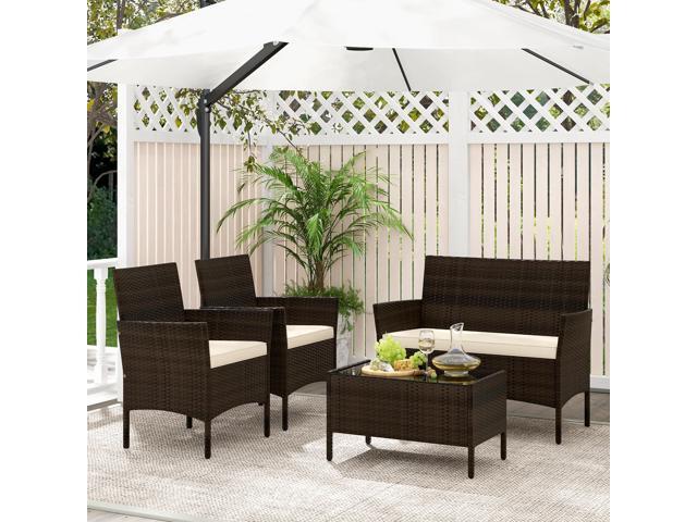 Click here for SlickBlue 4 Piece Patio Rattan Conversation Set wi... prices