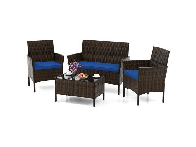 Click here for SlickBlue 4 Piece Patio Rattan Conversation Set wi... prices