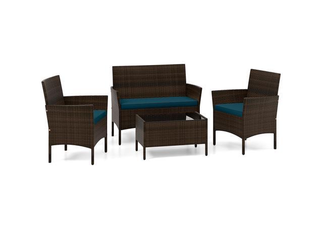 Click here for SlickBlue 4 Piece Patio Rattan Conversation Set wi... prices