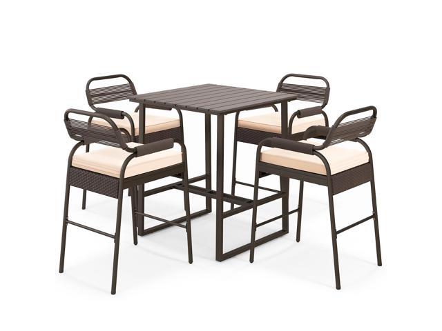 Click here for SlickBlue 5 Piece Rattan Counter Set with 4 Stools... prices
