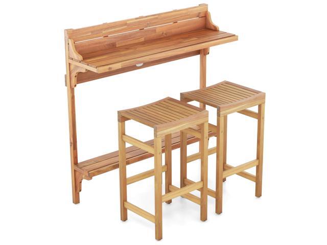 Click here for SlickBlue 3 Pieces Patio Acacia Wood Bar Table Set... prices