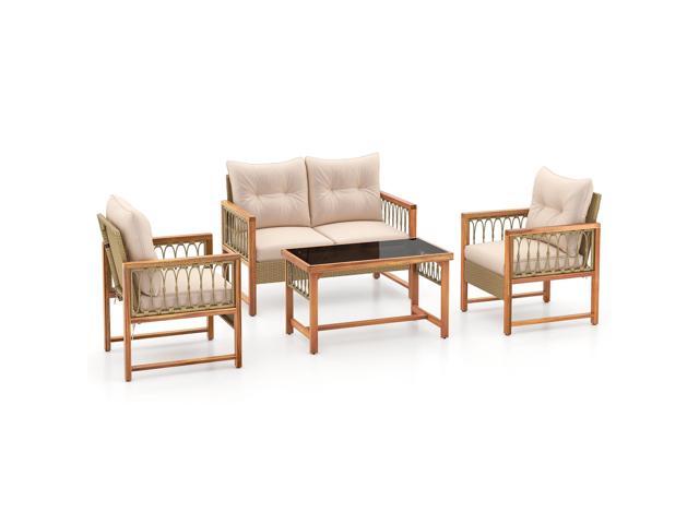 Click here for SlickBlue 4 Pieces Outdoor Patio PE Wicker Convers... prices