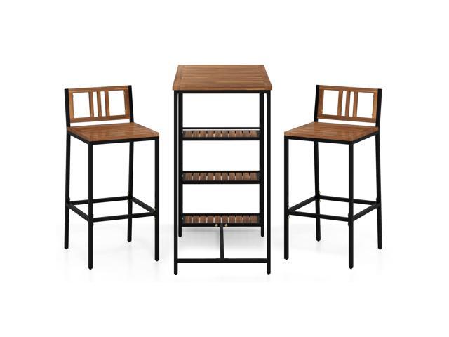 Click here for SlickBlue 3 Pieces Outdoor Wood Bar Set with 3-Tie... prices