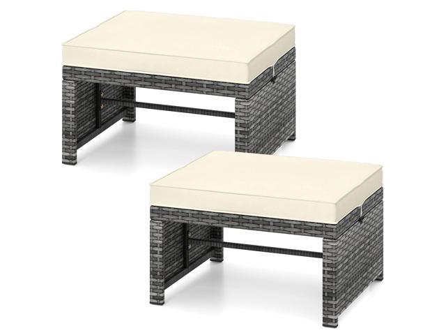 Click here for SlickBlue Outdoor PE Rattan Ottomans Set of 2 with... prices