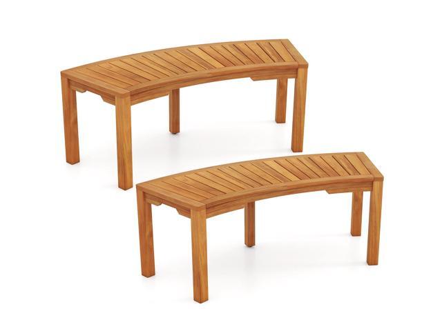Click here for SlickBlue Set of 2 Outdoor Bench Acacia Wood Curve... prices