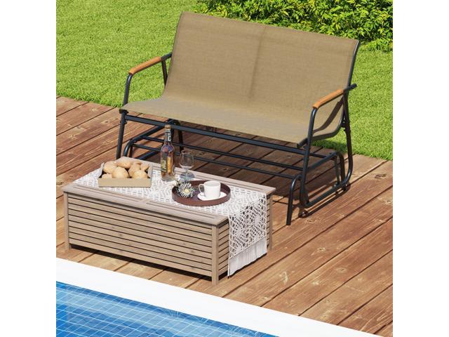 Click here for SlickBlue Patio Glider Bench with Curved Teak Armr... prices