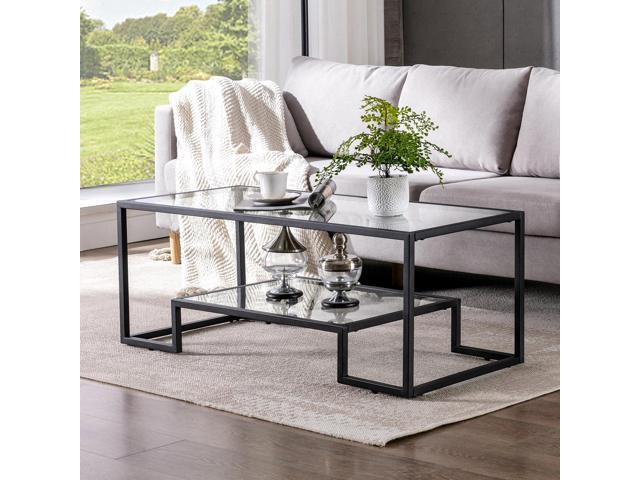 Click here for Metal Glass Coffee Table  Black Accent Modern Temp... prices