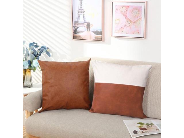 Click here for Vegan Leather Throw Pillow Covers - 2pack- 1x Brow... prices