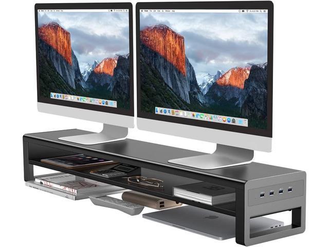 Click here for 2 Tiers Dual Monitor Stand with 4 USB 3.0 Ports Hu... prices