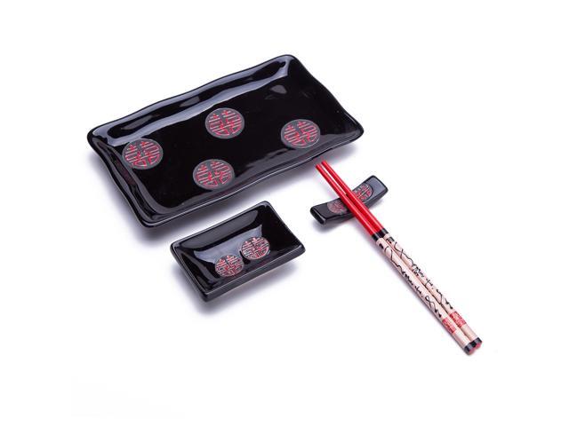 Click here for 4 Pcs Japanese Sushi Plate Dinnerware Set Black Wi... prices
