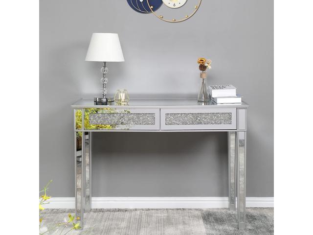 Click here for Karl home Mirrored Desk with 2 Drawers Silver Cons... prices