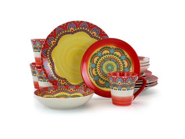 Elama Zen Red Mozaik 16 Piece Luxurious Stoneware Dinnerware with Complete Setting for 4  16Piece