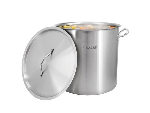 MegaChef Professional Kitchen 26.4 Quart Large Round Stainless Steel Stock Pot with Lid - Silver