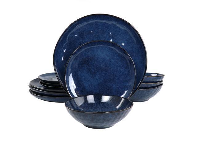 Elama Samara 12 Piece Stoneware Dinnerware Set in Blue