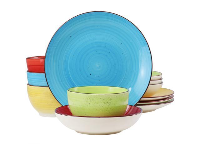 Elama Mason 12 Piece Double Bowl Stoneware Dinnerware Set in Assorted Colors
