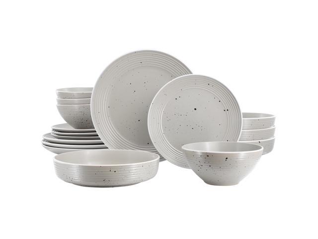 Elama Emilia 16 Piece Double Bowl Stoneware Dinnerware Set in Light Gray