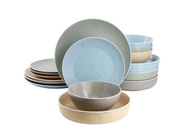 Elama Emilia 16 Piece Assorted Double Bowl Stoneware Dinnerware Set in Speckled Multi-Color