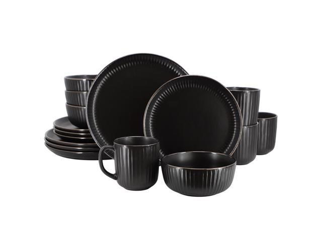 Elama Leo 16 Piece Stoneware Dinnerware Set In Black