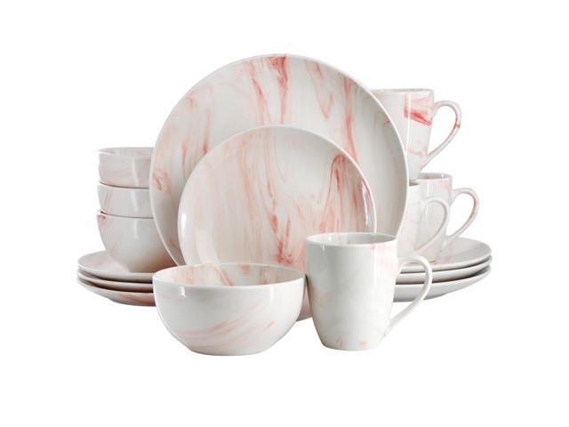 Elama Fine Marble 16 Piece Porcelain Dinnerware Set in Red