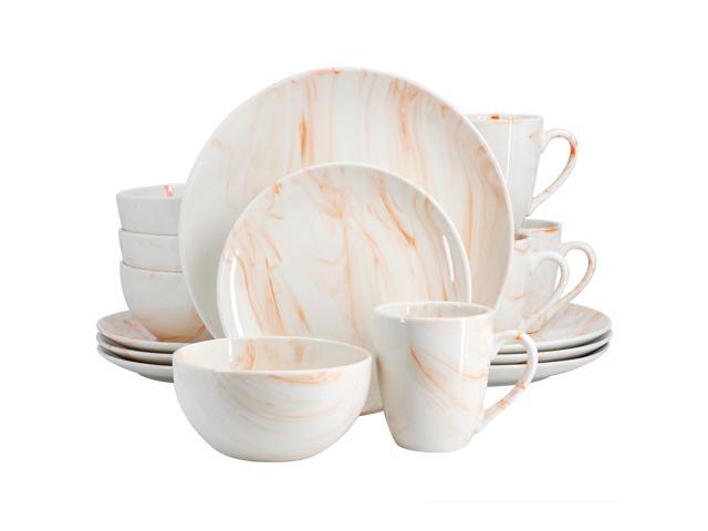 Elama Fine Marble 16 Piece Porcelain Dinnerware Set in Orange