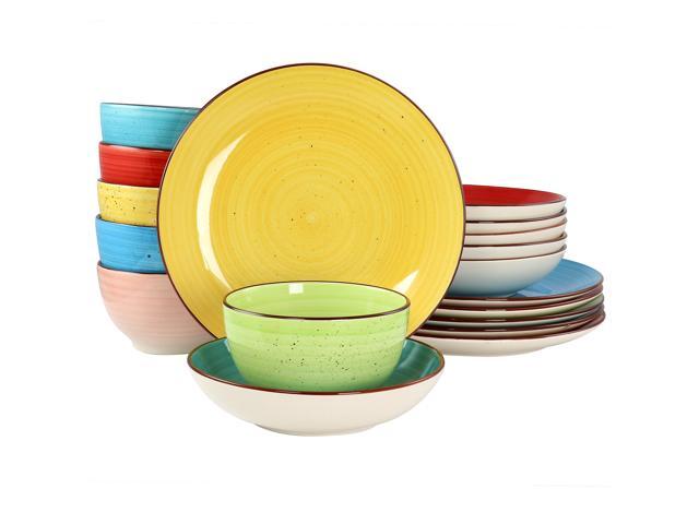 Elama Sebastian 18 Piece Double Bowl Stoneware Dinnerware Set in Assorted Colors