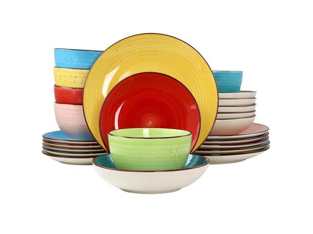 Elama Sebastian 24 Piece Double Bowl Stoneware Dinnerware Set in Assorted Colors