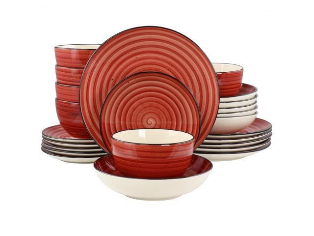 Elama Gia 24 Piece Round Stoneware Dinnerware Set in Red