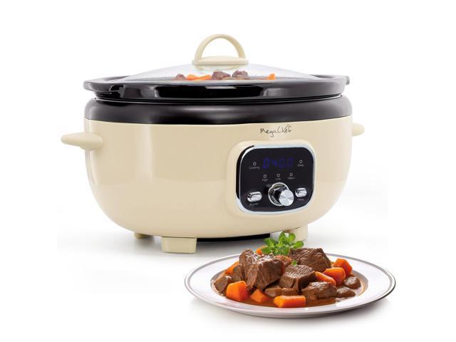 MegaChef 3.5 Liter Oval Electric Digital Slow Cooker in Cream with Black Pot