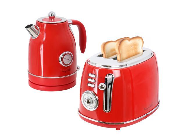 MegaChef 1.7 Liter Electric Tea Kettle and 2 Slice Toaster Combo in Red