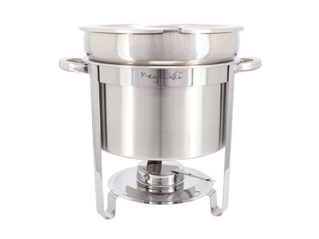 MegaChef 7.4 Quart Round Stainless Steel Soup Professional Chafing Dish/Food Warmer/Buffet Server Serving Trays - Silver
